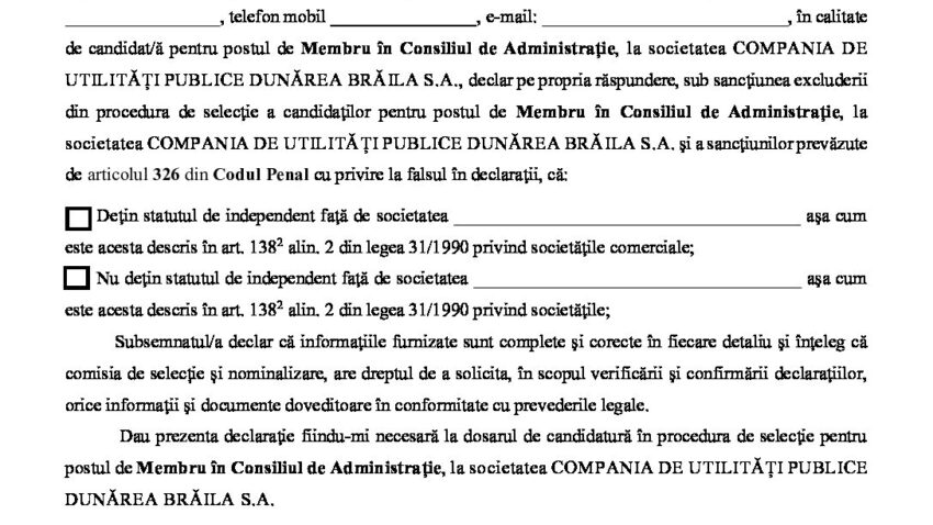 7. FORMULARE DECLARATII - ANEXA 7 LA PLANUL DE SELECTIE COMPONENTA ...